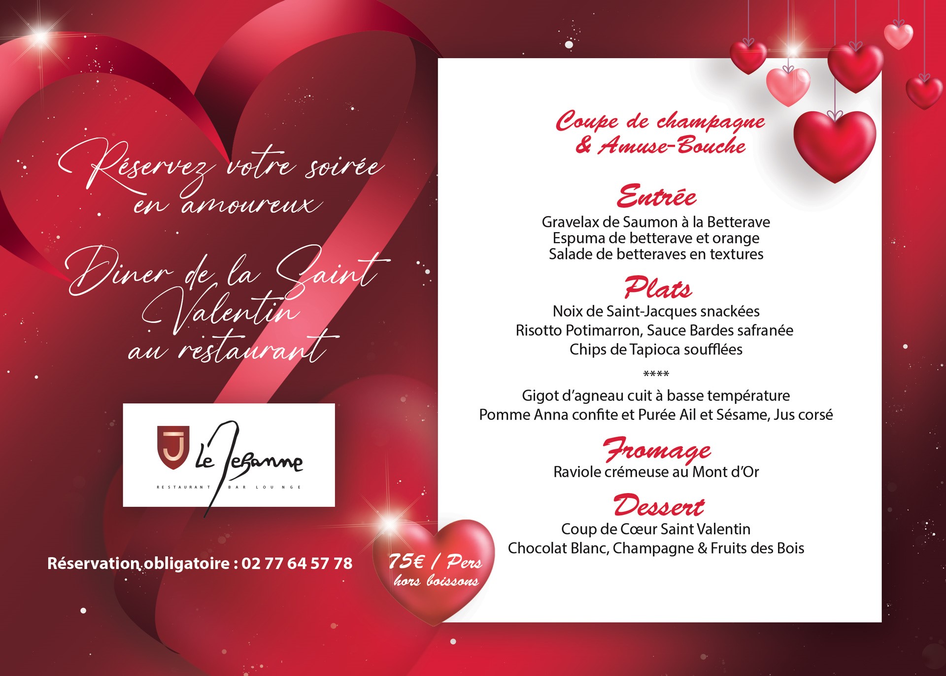 La Saint Valentin du Jehanne | Le Jehanne Restaurant
